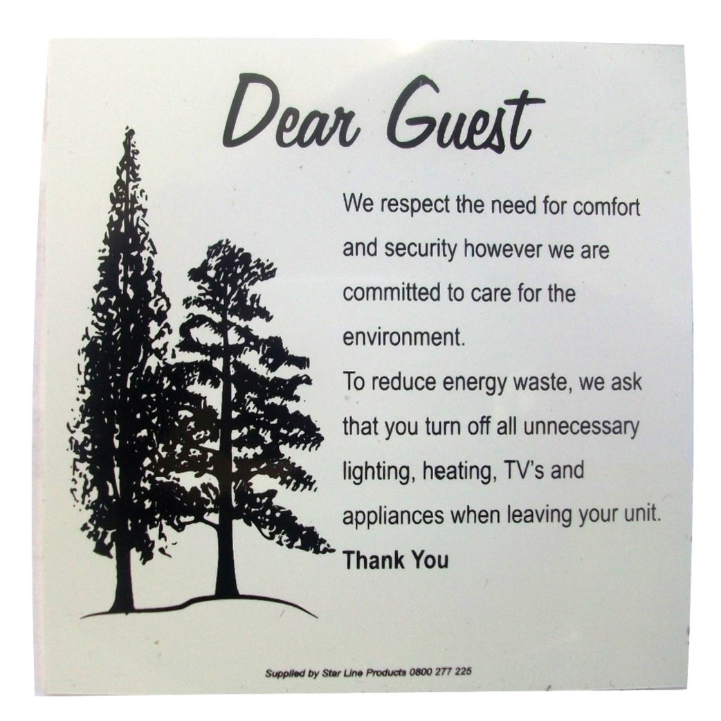 Dear Guest Reduce Energy Waste Sign PVC | Astro Hospitality Ltd